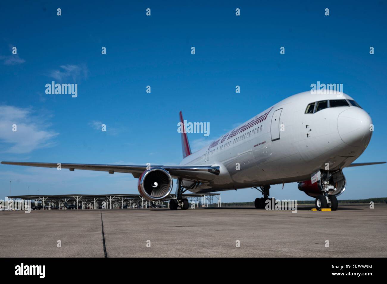 A Boeing 767, carrying Airmen assigned to the 20th Fighter Wing (20th ...
