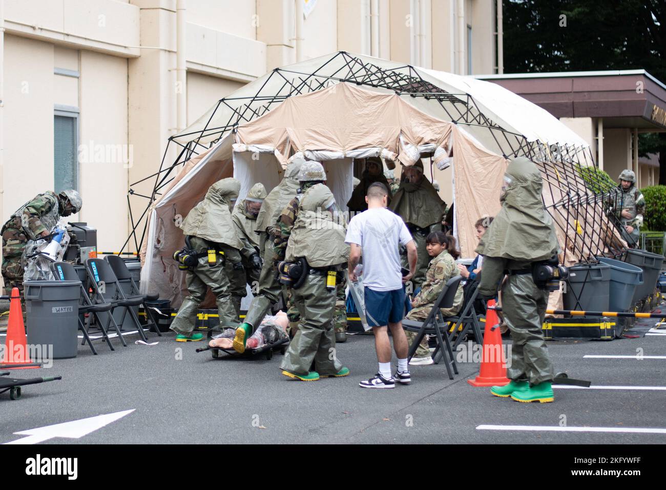 Airmen from the 374th Medical group simulate mass casualty treatment ...