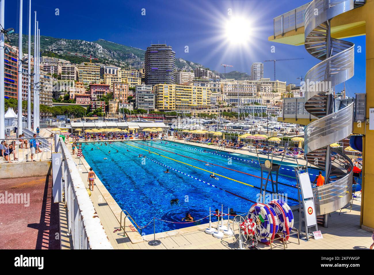 Open air swimming pool in city center of La Condamine, Monte-Carlo ...
