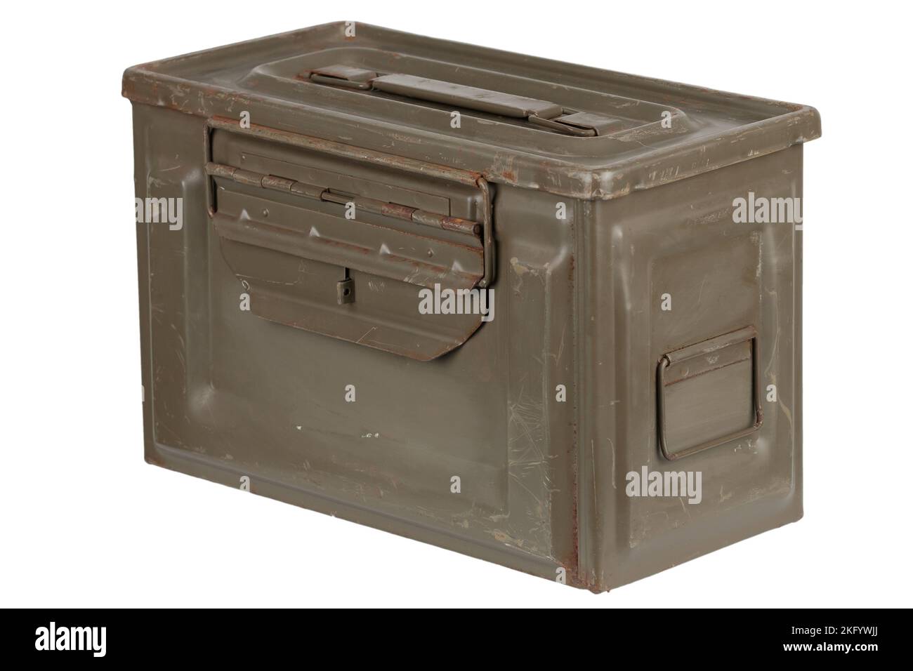 US army green metal .50 cal ammo box isolated on white Stock Photo - Alamy