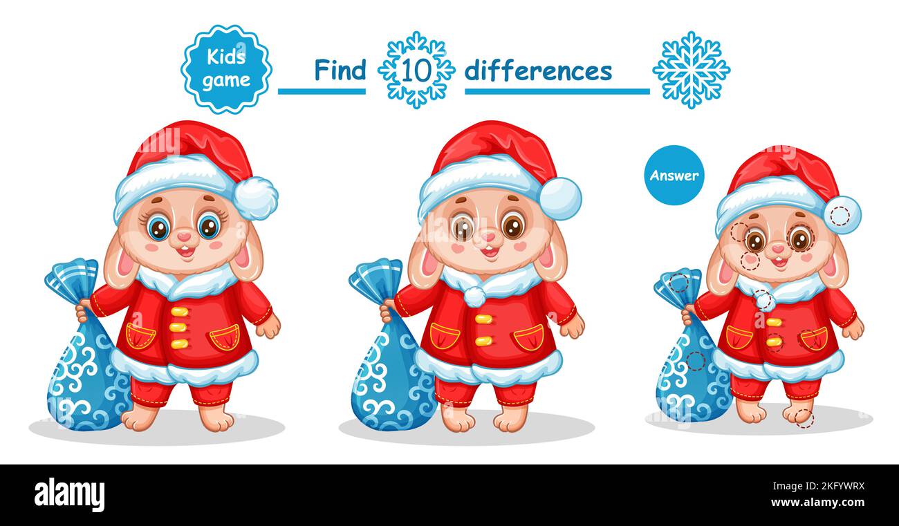 Cute Christmas bunny find 10 differences education children game ...
