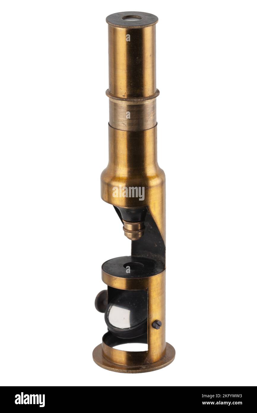 Vintage brass microscope. Small hand microscope from the 20th century ...