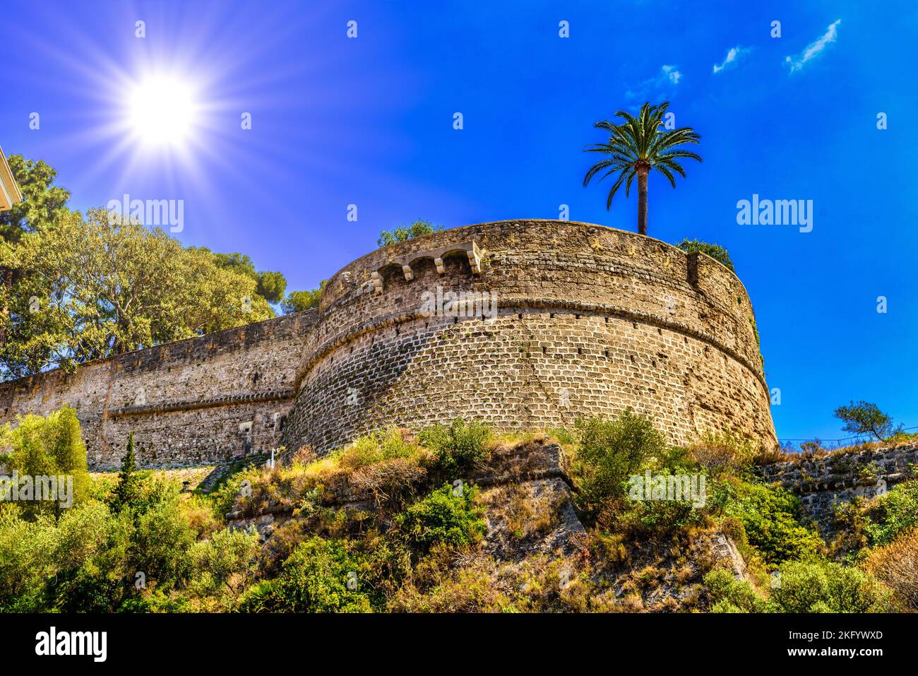 Fortress of Prince's palace on the cliff, Fontvielle, Monte-Carlo ...