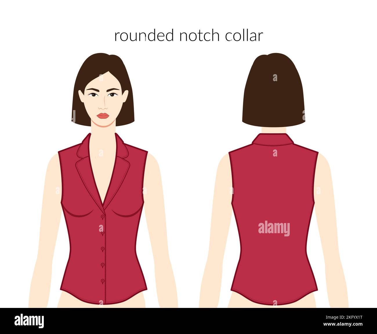 Rounded notch collar neckline placket clothes character beautiful lady ...