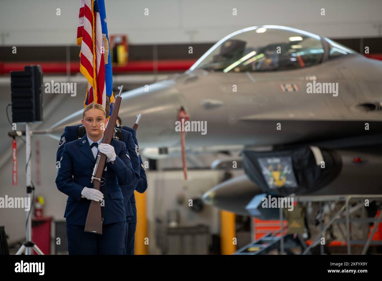 The 180th Fighter Wing Honor Guard prepares to post the colors before ...