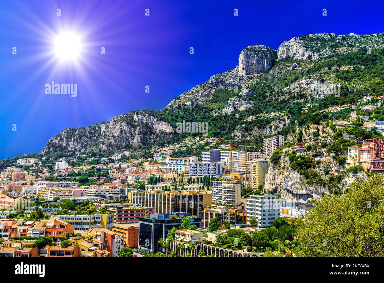 Houses on the cliff in Fontvielle, Monte-Carlo, Monaco, Cote d'Azur ...