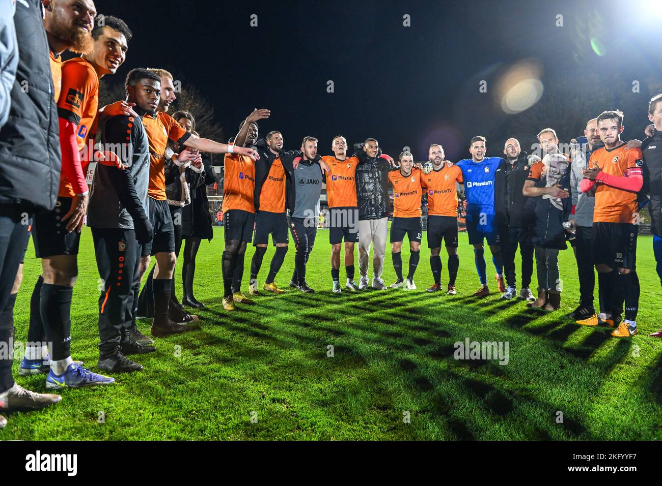 Deinze, Belgium. 20th Nov, 2022. Players Deinze celebrating after a ...