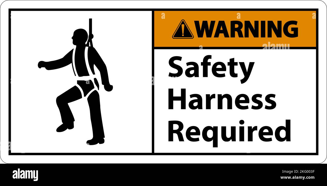 Warning Safety Harness Required Sign On White Background Stock Vector ...