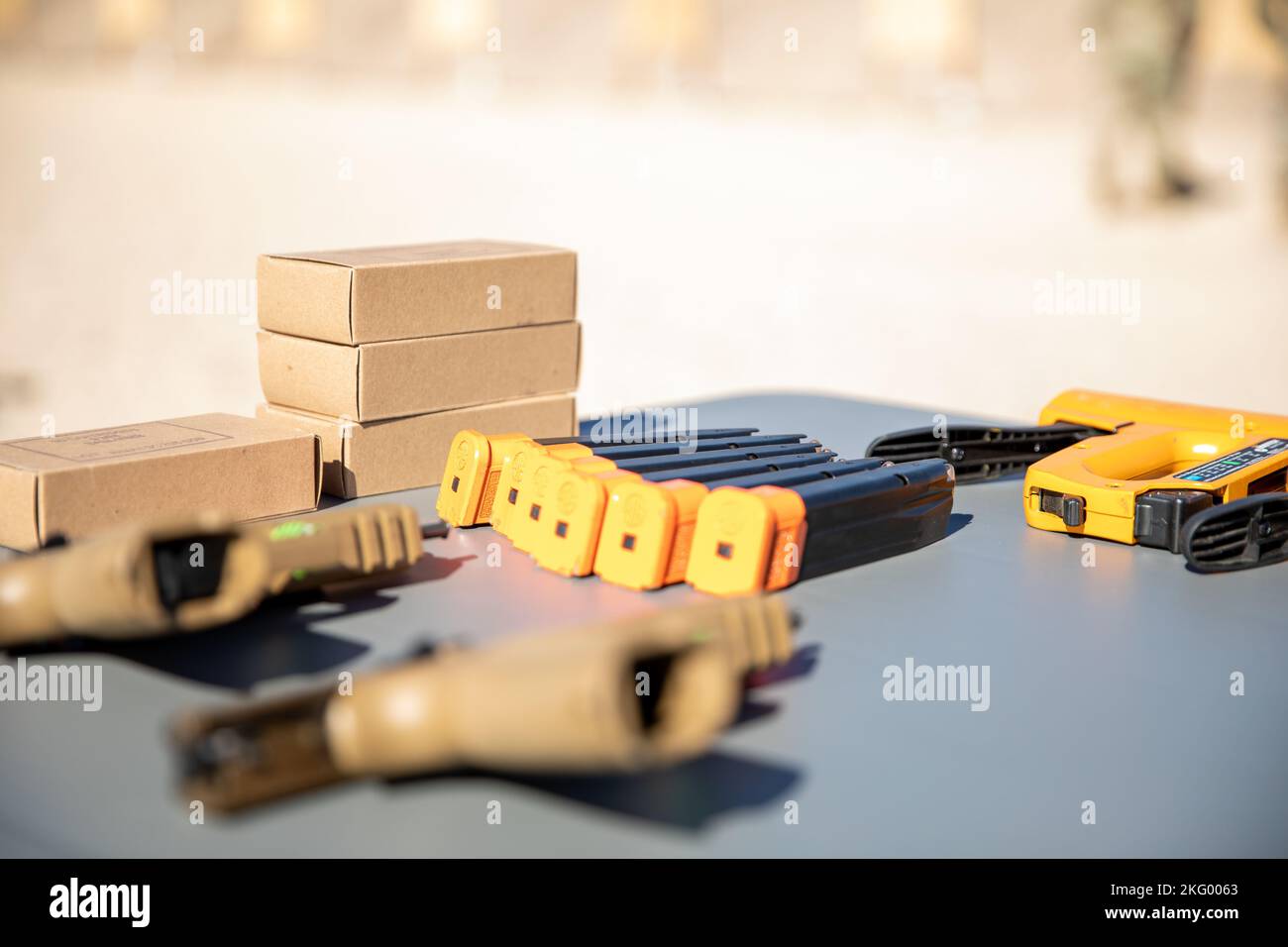 Army M17 pistols are positioned on the table for use during the Utah ...