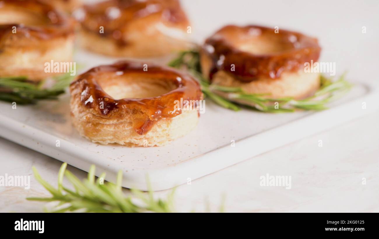 Typical Portuguese pastry Glorias, tender puff pastry topped with ...