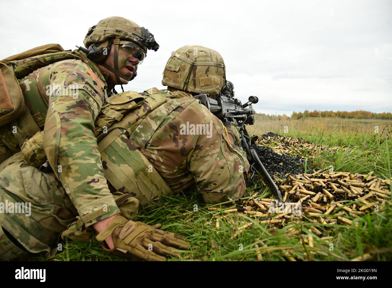 U.S. Army Spc. Braden Blair and Spc. Benaim Clark, assigned to Bull Troop, 1st Squadron, 2nd ...