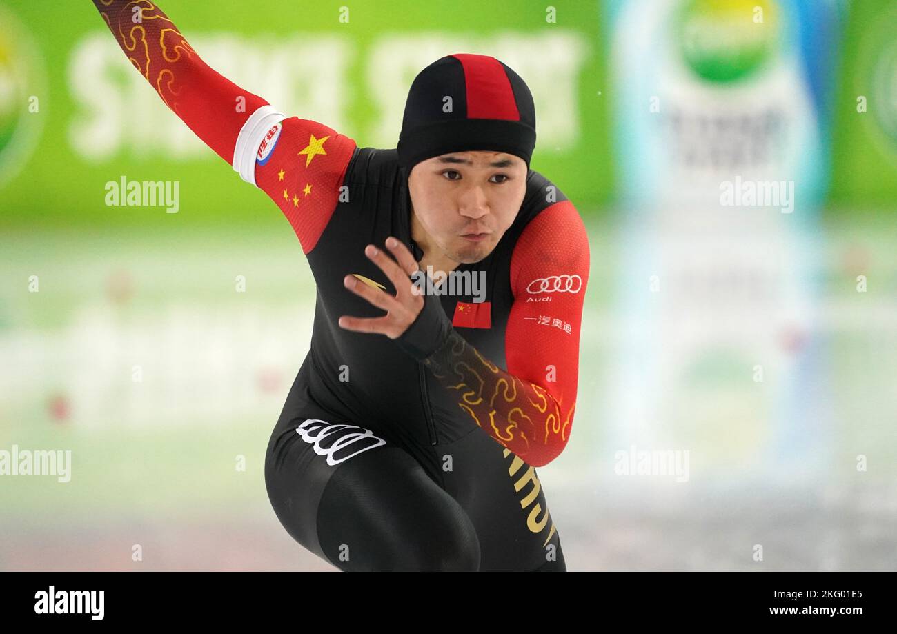 Tao Yang (CHN) on the 500m men during ISU World Cup Speedskating on November 19, 2022 at Thialf ...