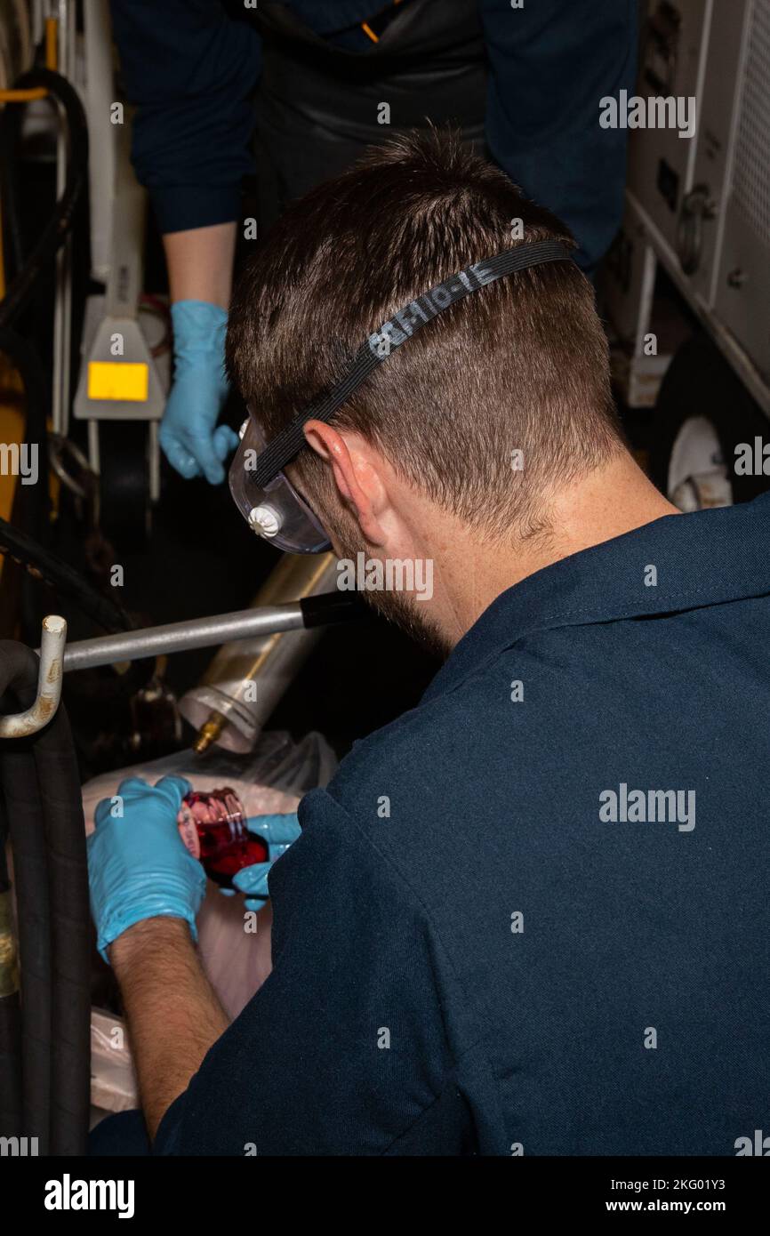 Aviation Structural Mechanic 1st Class Adam Dowell, from Atlanta, assigned to the first-in-class ...