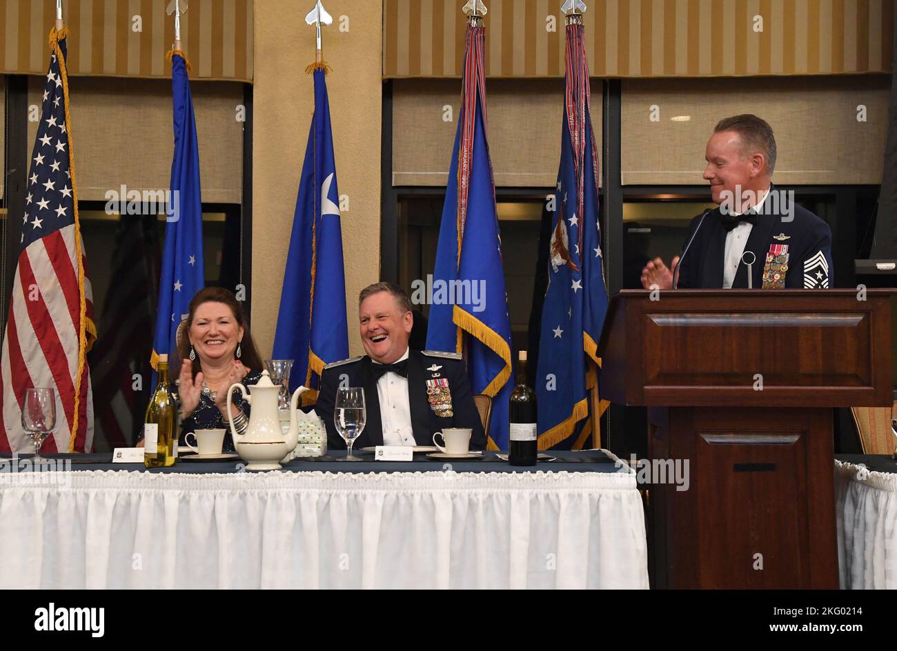 U.S. Air Force retired Lt. Gen. Brad Webb and his wife, Dawna, laugh as ...