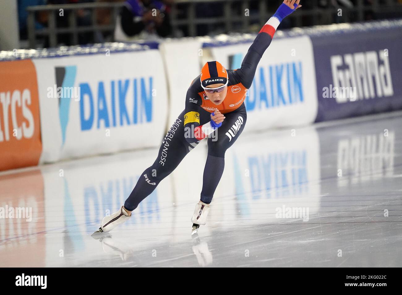 Jutta Leerdam (NED) wins the 1000m during ISU World Cup Speedskating on ...