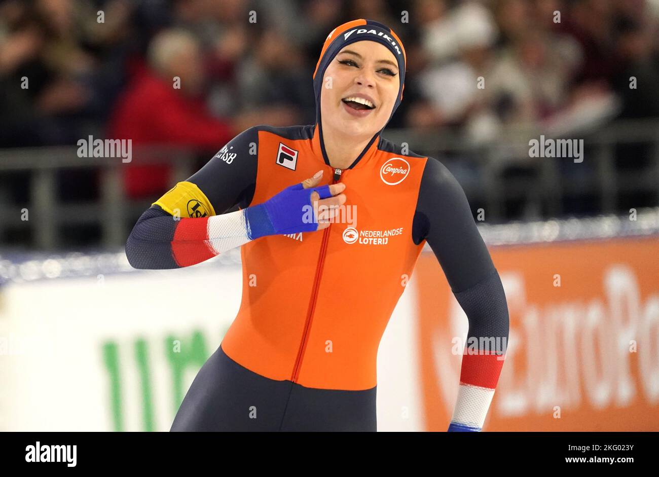 Jutta Leerdam (NED) wins the 1000m during ISU World Cup Speedskating on ...