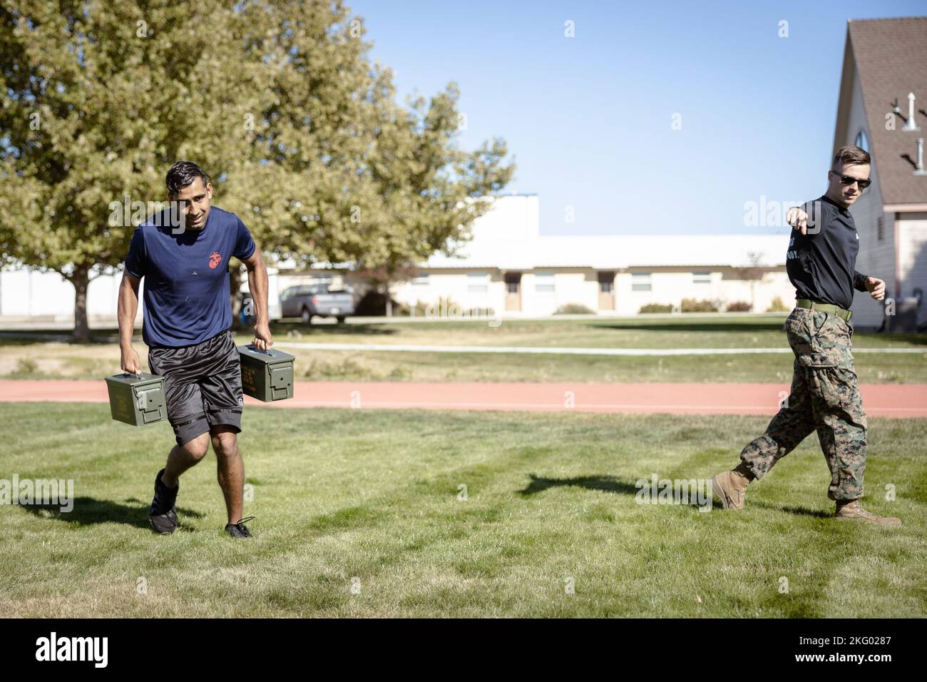 U.S. Marine Corps Sgt. Rhett Laninga (right), a recruiter with ...