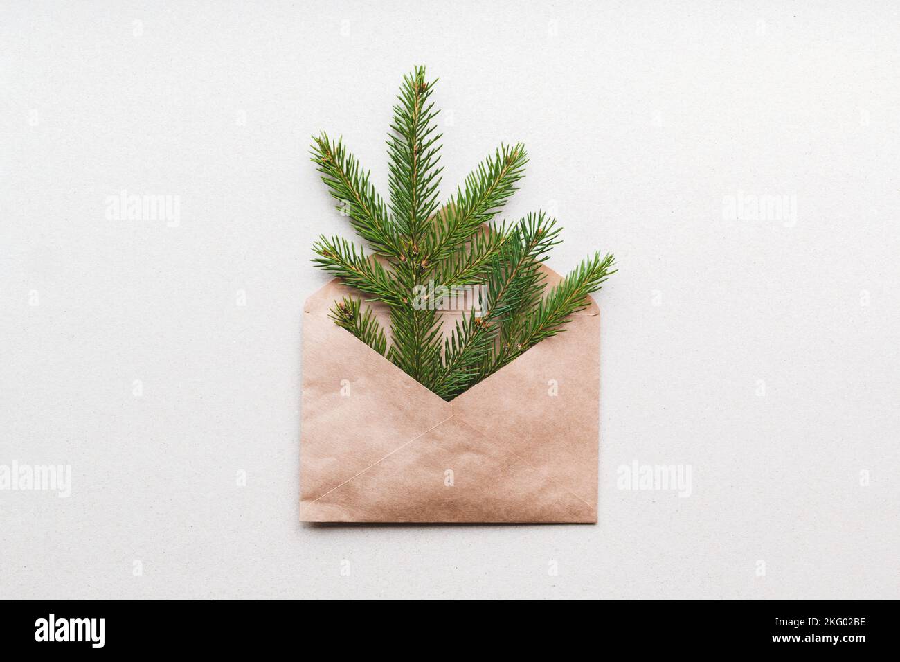 Christmas tree in brown paper envelope on recycled cardboard background ...