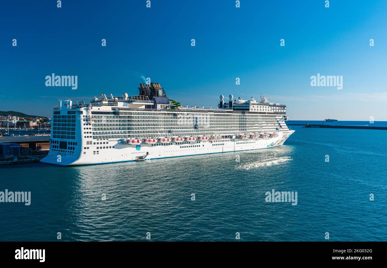 Norwegian Epic and Moby Cruise Ships in Port of Livorno, Mediterranean ...