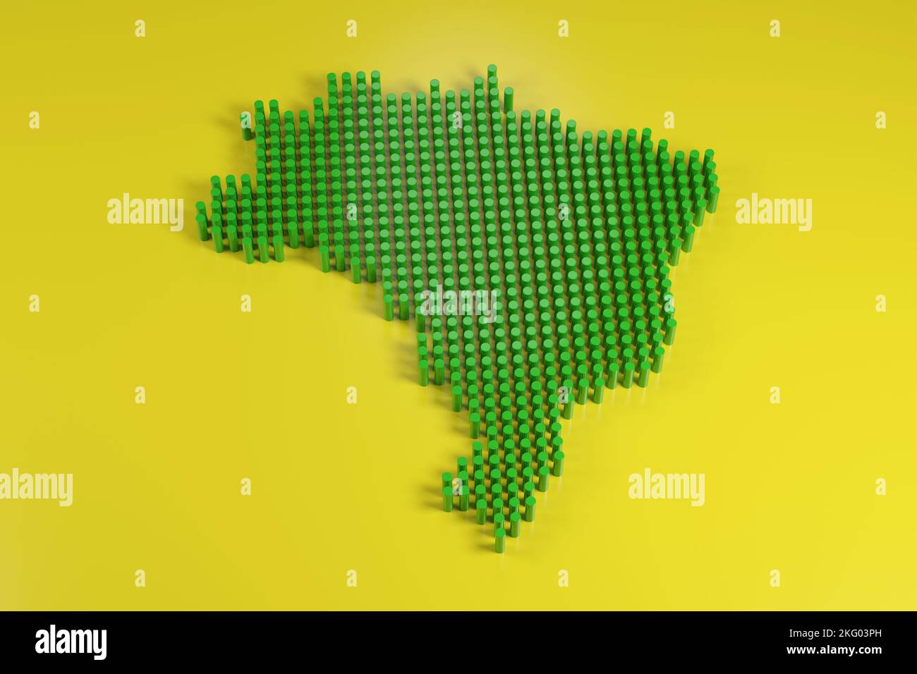 Brazilian map with green columns on yellow background. 3d illustration ...