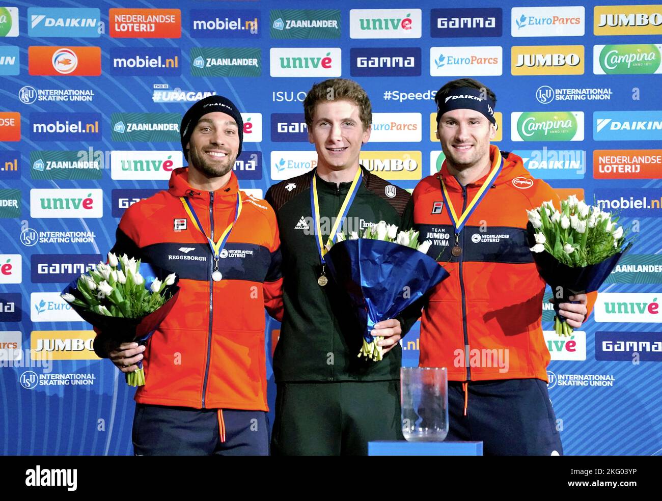 Ceremony 1500m men L-R Kjeld Nuis (NED), Connor Howe (CAN) an Thomas ...