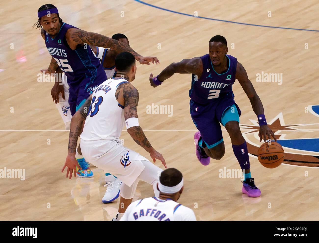 WASHINGTON, DC - NOVEMBER 20: Charlotte Hornets guard Terry Rozier (3) dribbles up to Washington ...