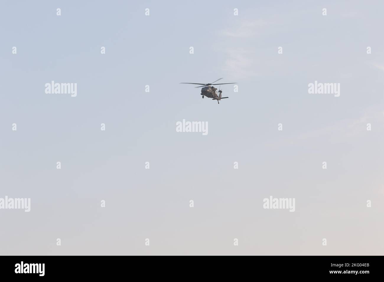 U.S. Army UH-60M Black Hawk helicopter performs a flyover of Udairi ...