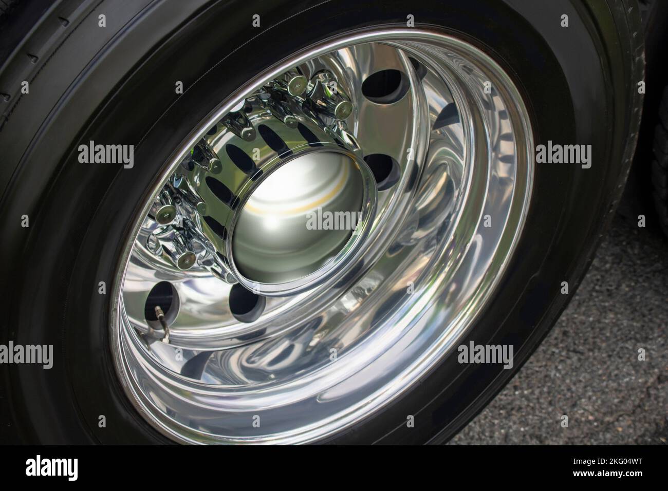tractor trailer truck with big chrome silver wheel rim and rubber tire ...