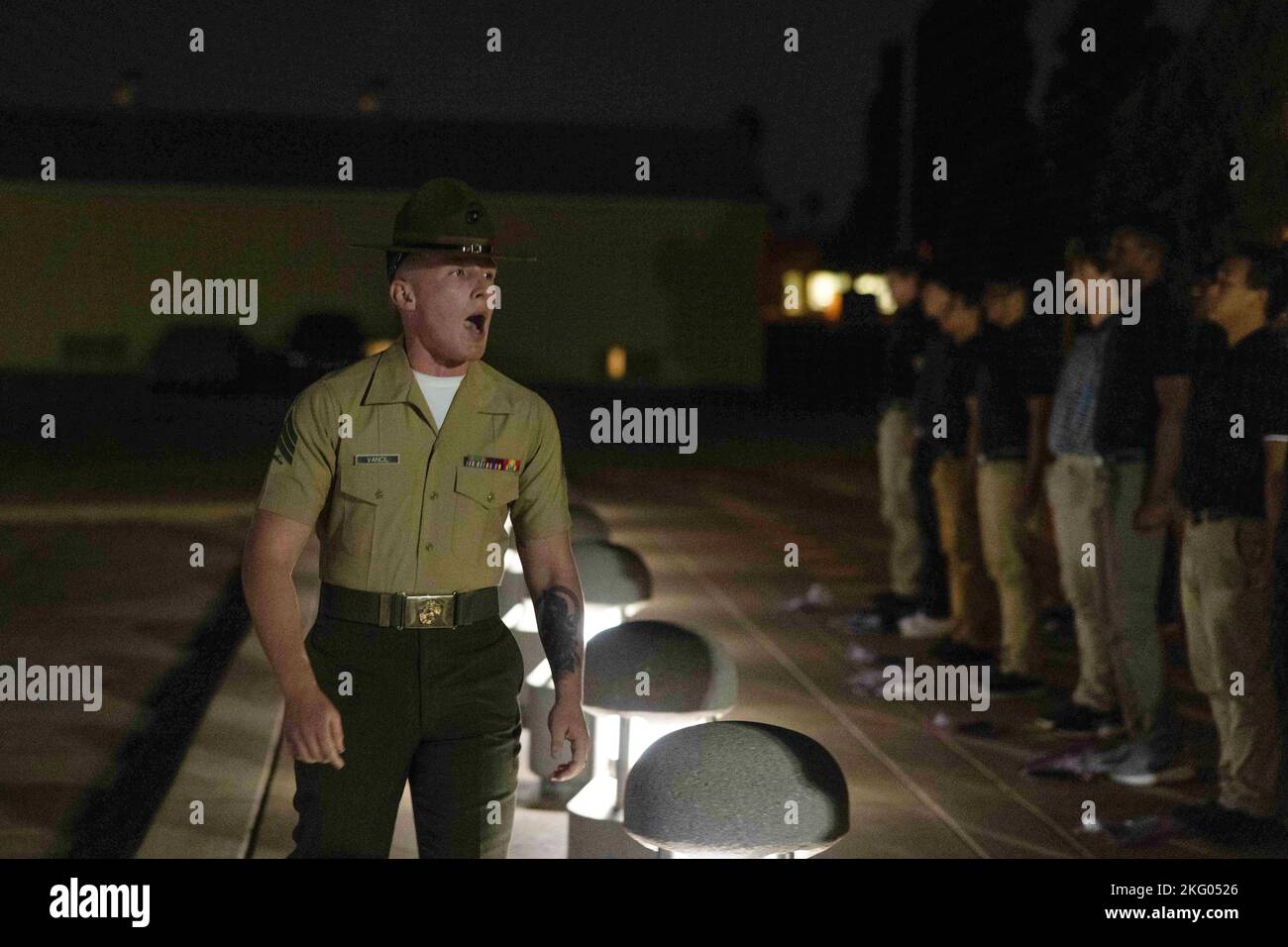 U.S. Marine Corps Sgt. Justin Vancil, a drill instructor with Receiving ...
