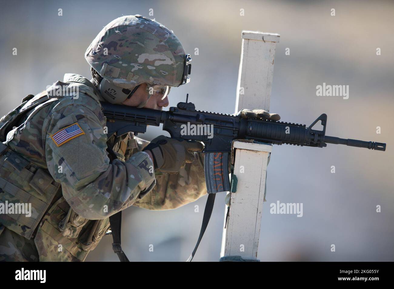 Spc. Cipriano Spier with the 204th Maneuver Enhancement Brigade engages ...