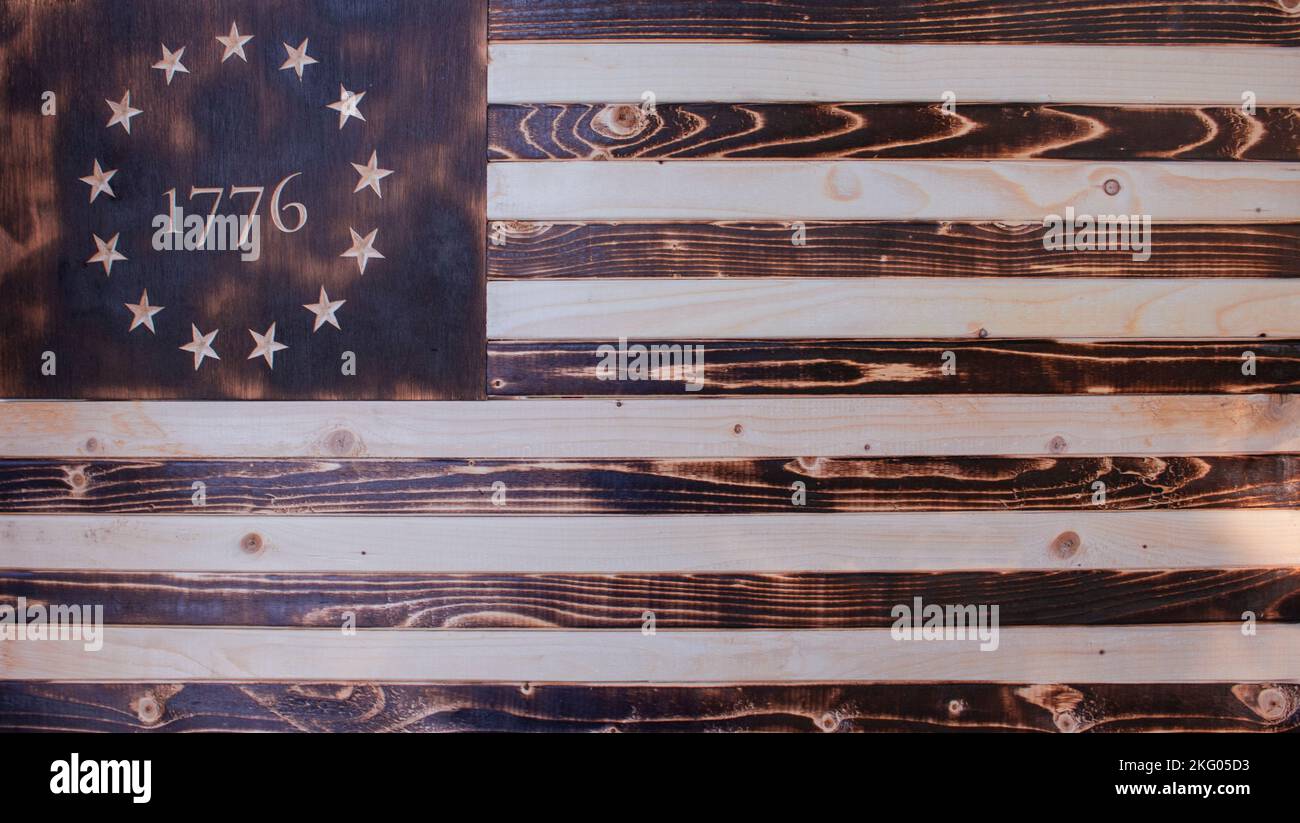 classic vintage historical United States of America flag in wood with ...