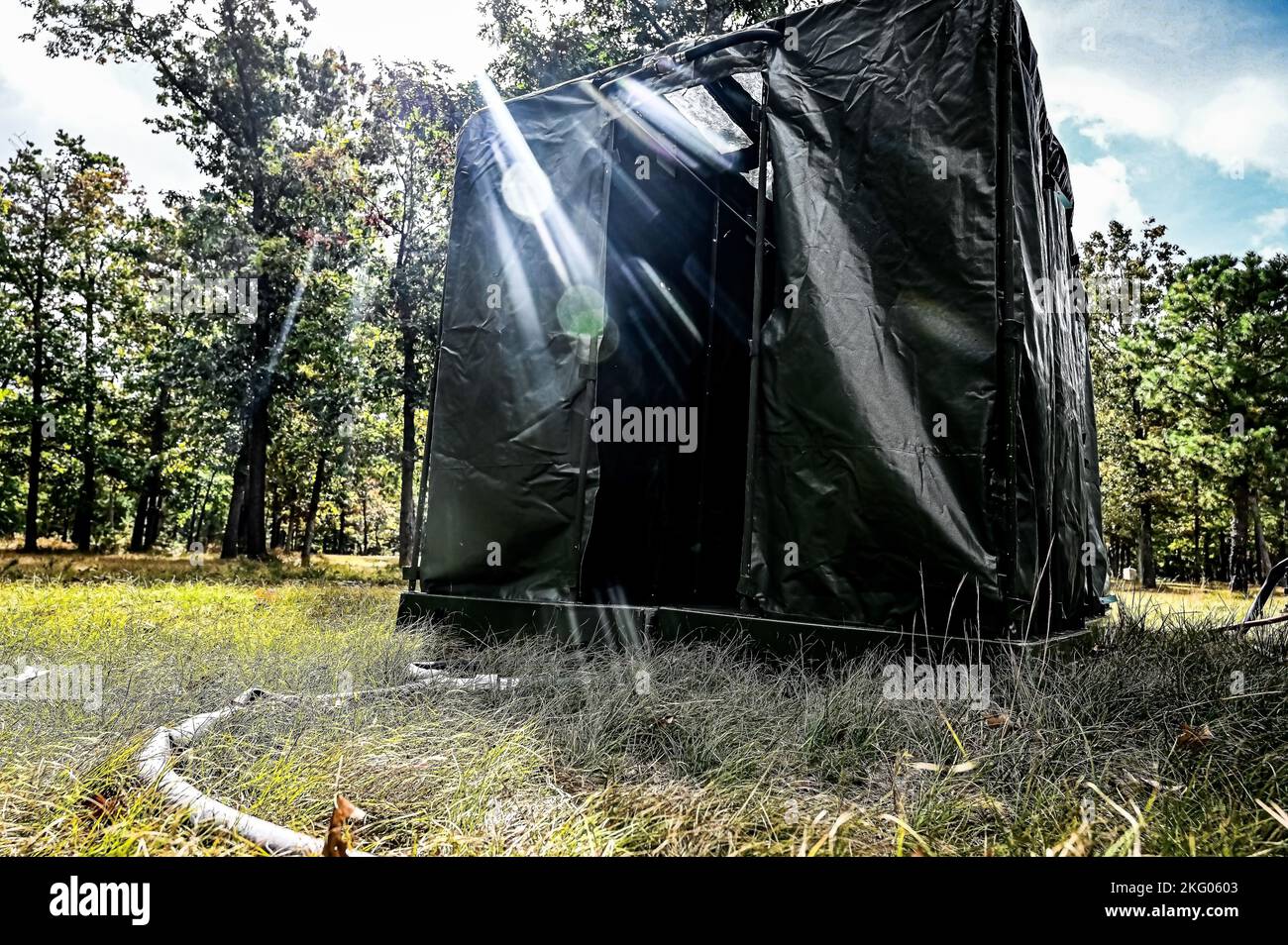 A portable showering unit assigned to the U.S. Army 58th Troop Command ...