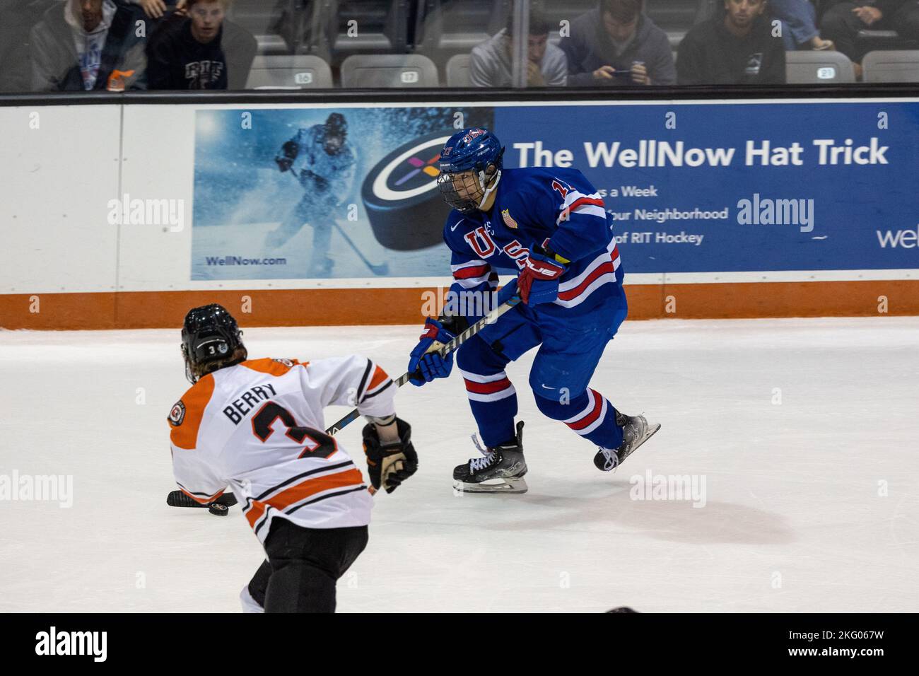 November 19, 2022: Team USA defenseman Aram Minnetian (17) skates with ...