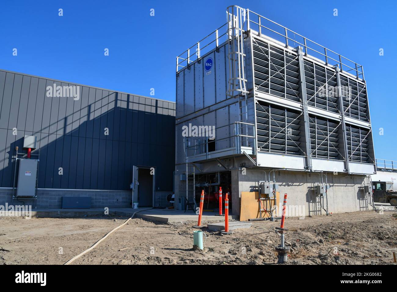 A cooling tower unit sits outside the Central Utility Plant in Stockton ...