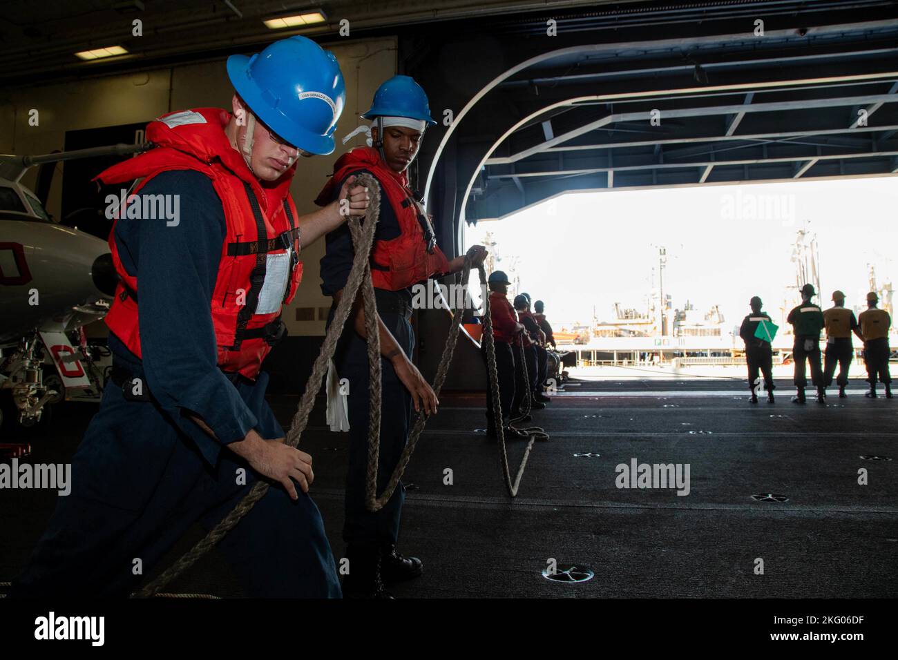 Seaman Owen Lawrence, left, from Sayreville, New Jersey, and Boatswain ...