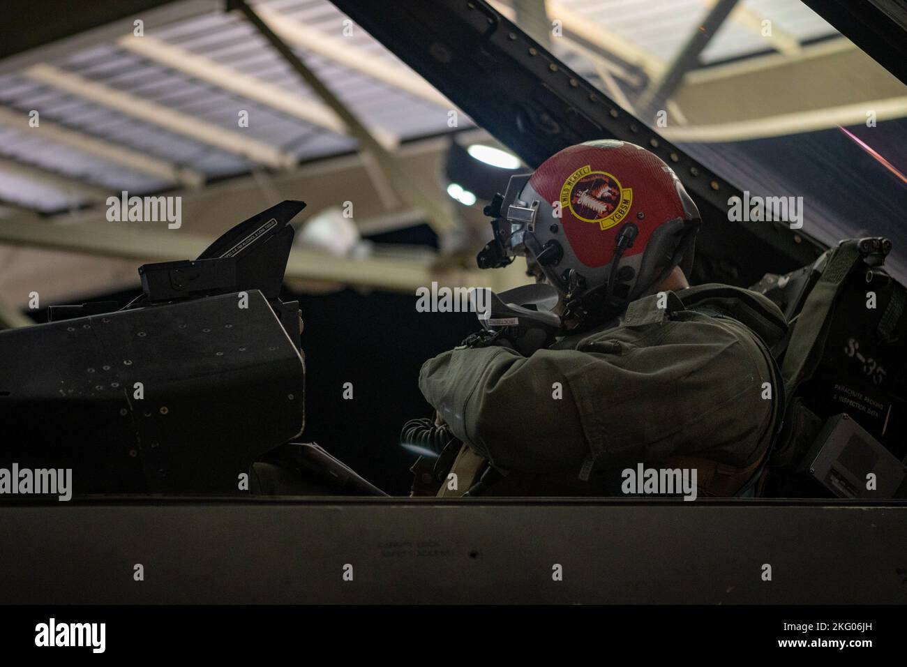 A U.S. Air Force pilot assigned to the 77th Fighter Squadron (77th FS ...