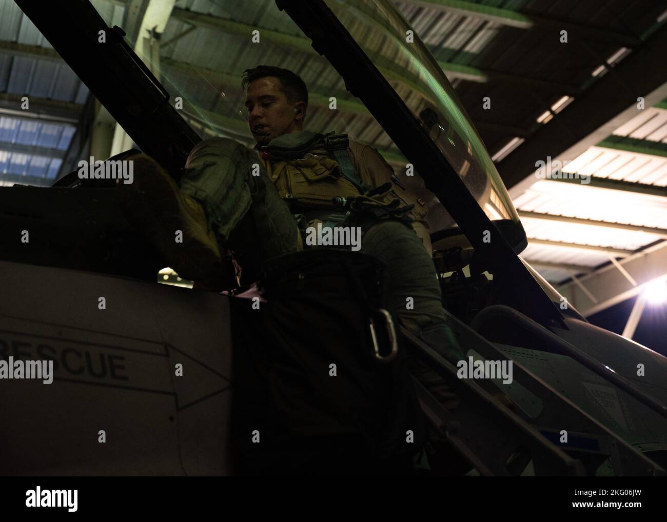 A U.S. Air Force Pilot from the 77th Fighter Squadron (77th FS) enters ...
