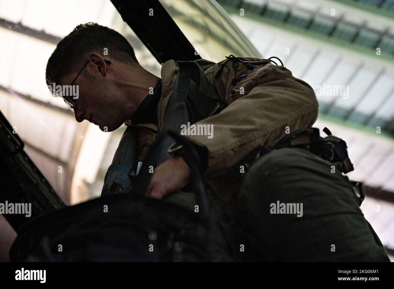 A U.S. Air Force Pilot from the 77th Fighter Squadron (77th FS) enters ...