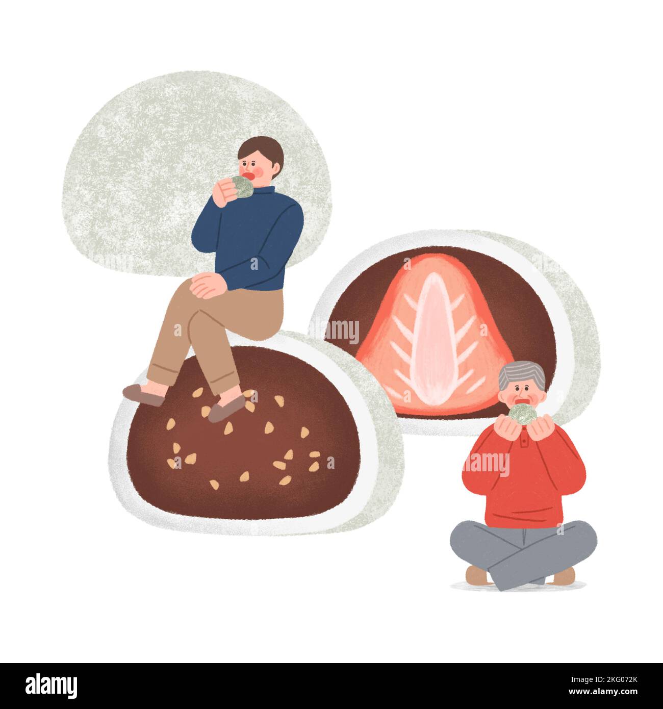 korean winter street food illustration strawberry glutinous rice cake ...