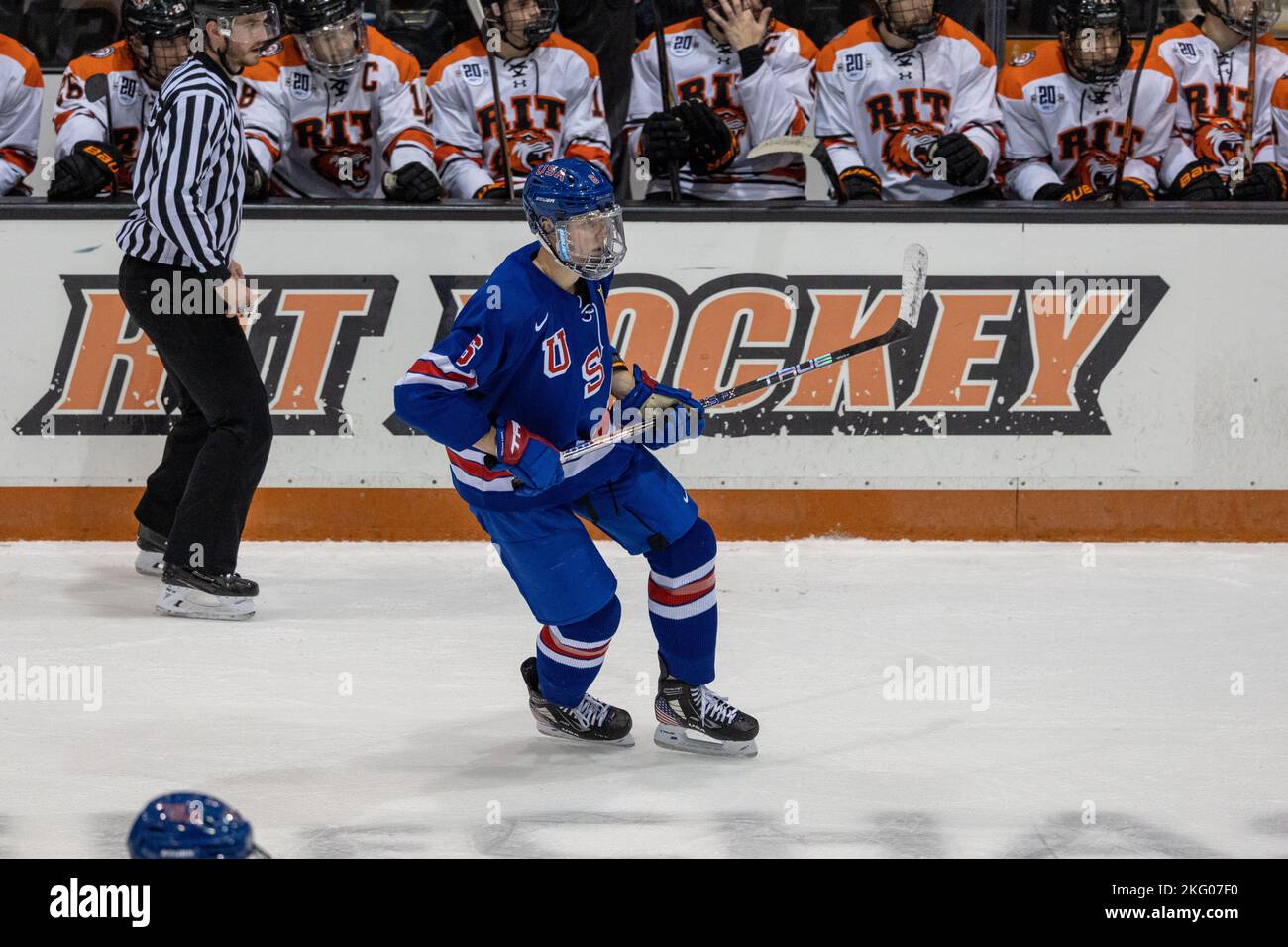 November 19, 2022: Team USA defenseman Brady Cleveland (6) skates in ...