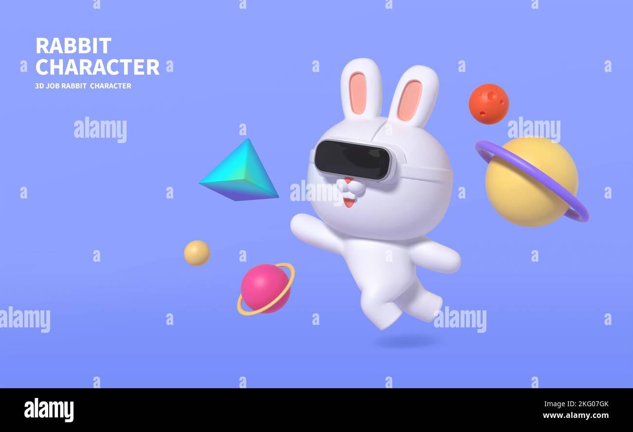 cute 3D rendered rabbit character virtual reality Stock Photo - Alamy