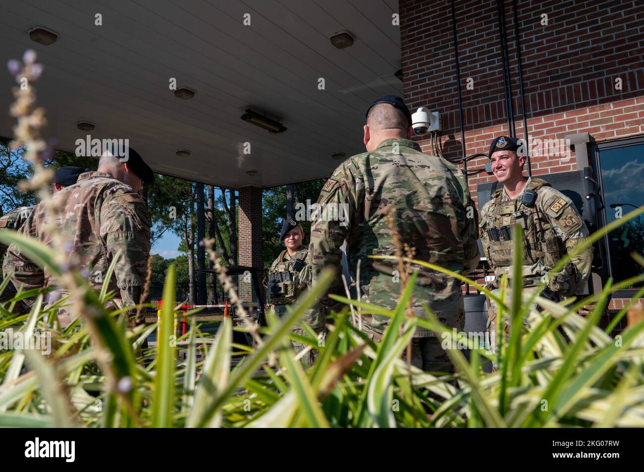 Airmen assigned to the 4th Security Forces Squadron and Air Combat Command meet with security ...