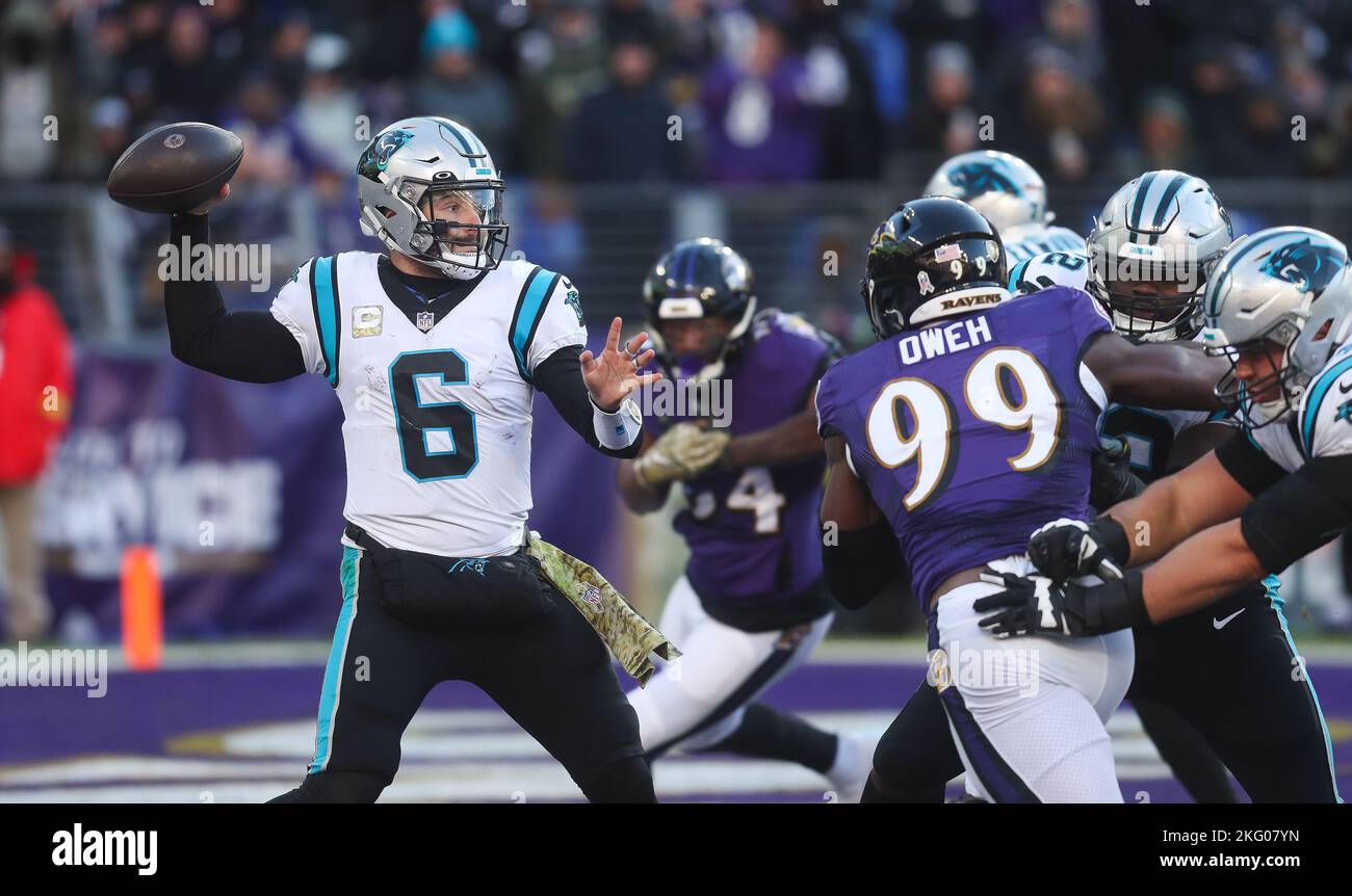 Baltimore, MD, USA. 20th Nov, 2022. Carolina Panthers QB Baker Mayfield ...