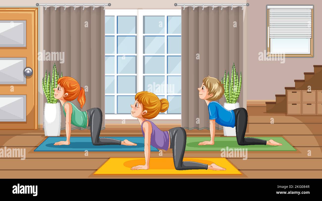 People practicing yoga exercise and meditation illustration Stock ...