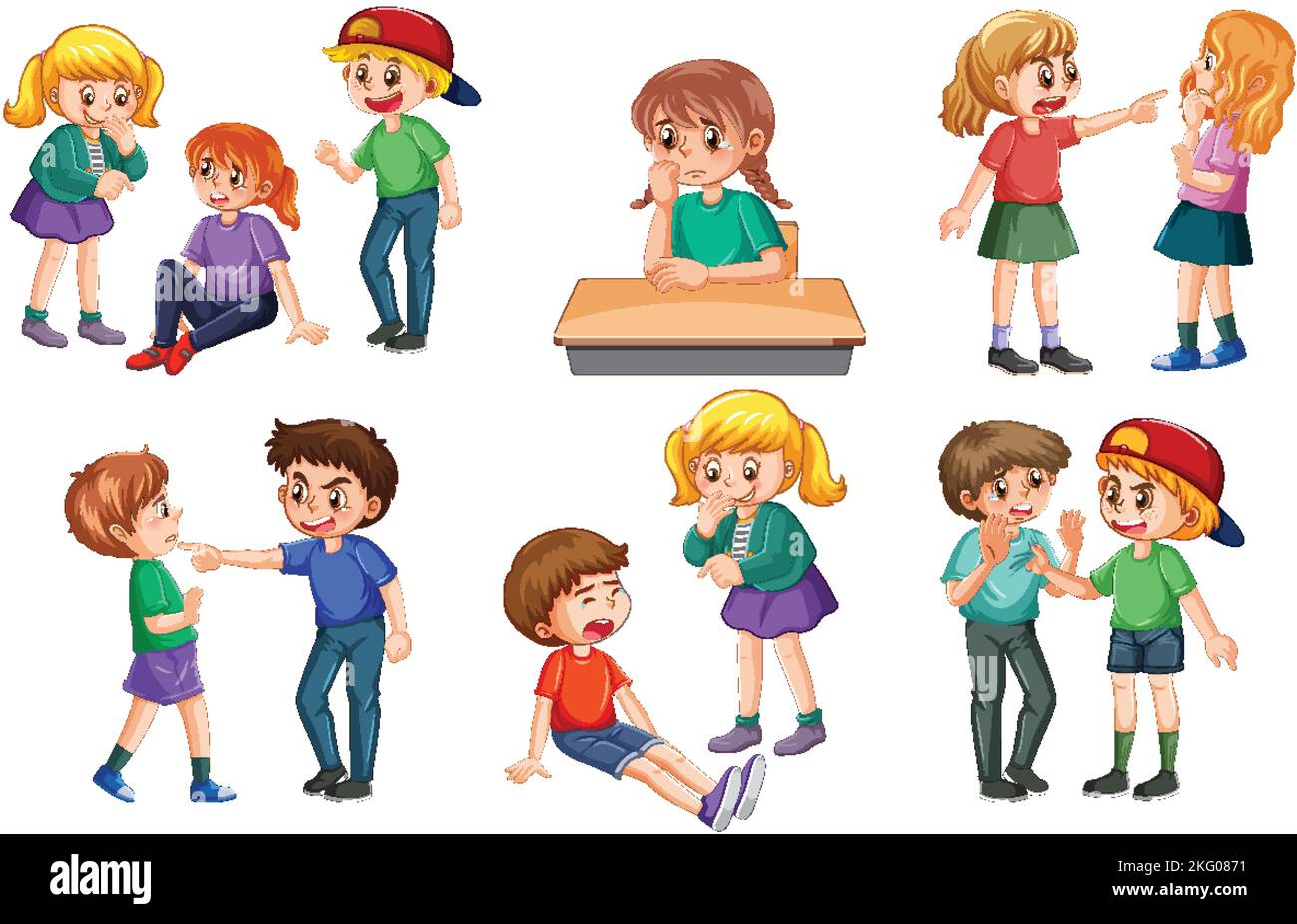 Bullying kids cartoon characters set illustration Stock Vector Image ...