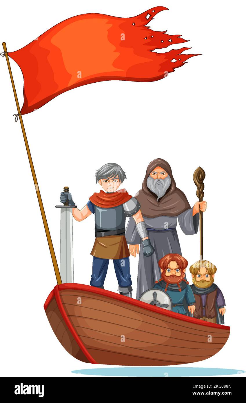 Wizard and knight on boat illustration Stock Vector Image & Art - Alamy
