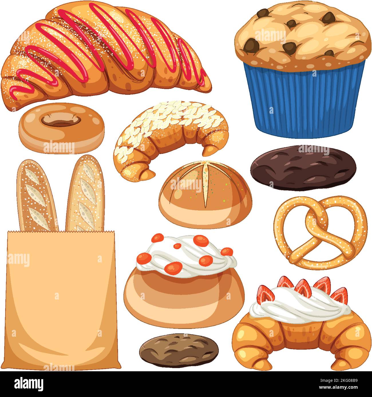 Set of bread and pastry bakery products illustration Stock Vector Image ...