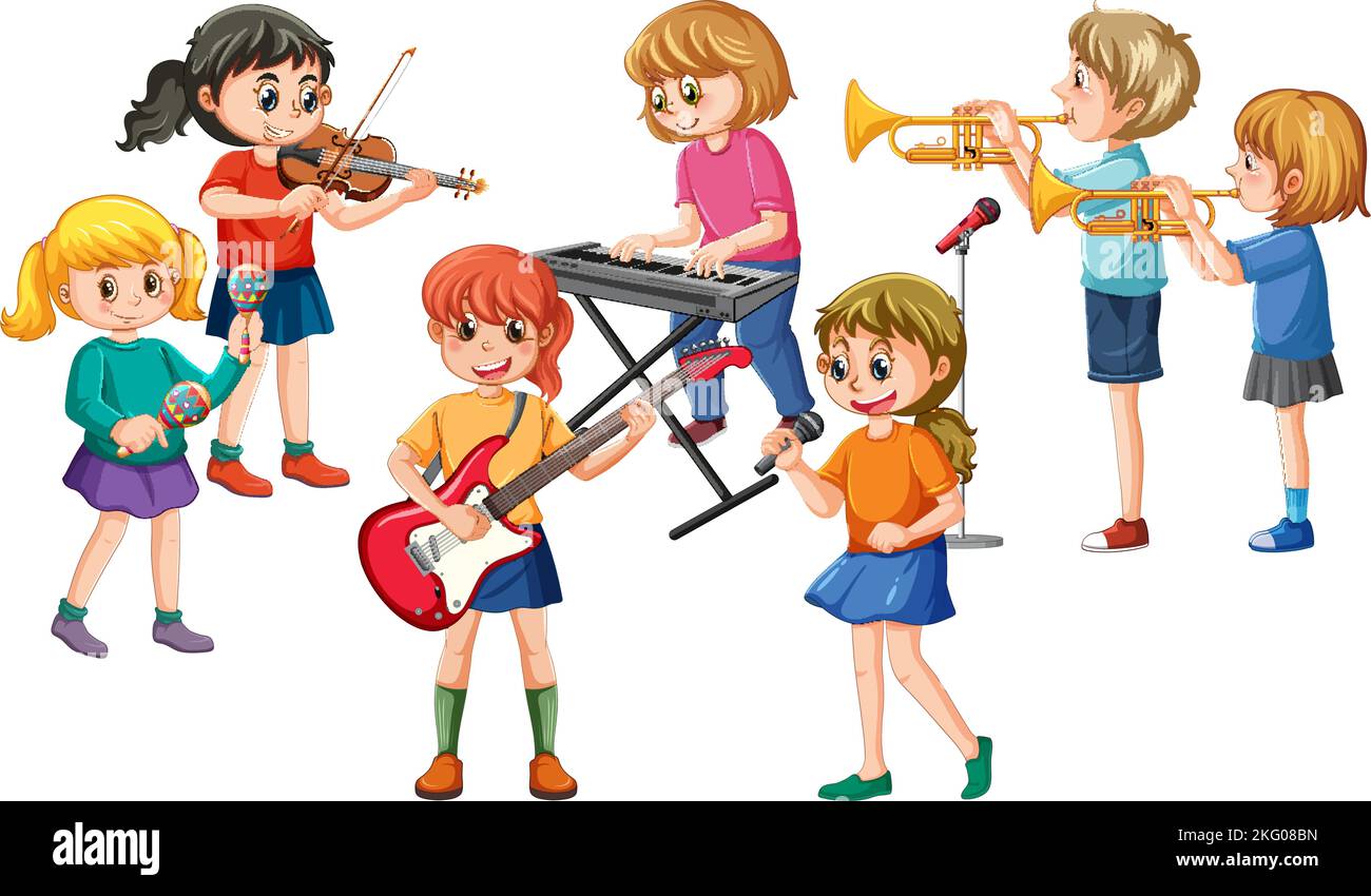Children playing musical instrument illustration Stock Vector Image ...
