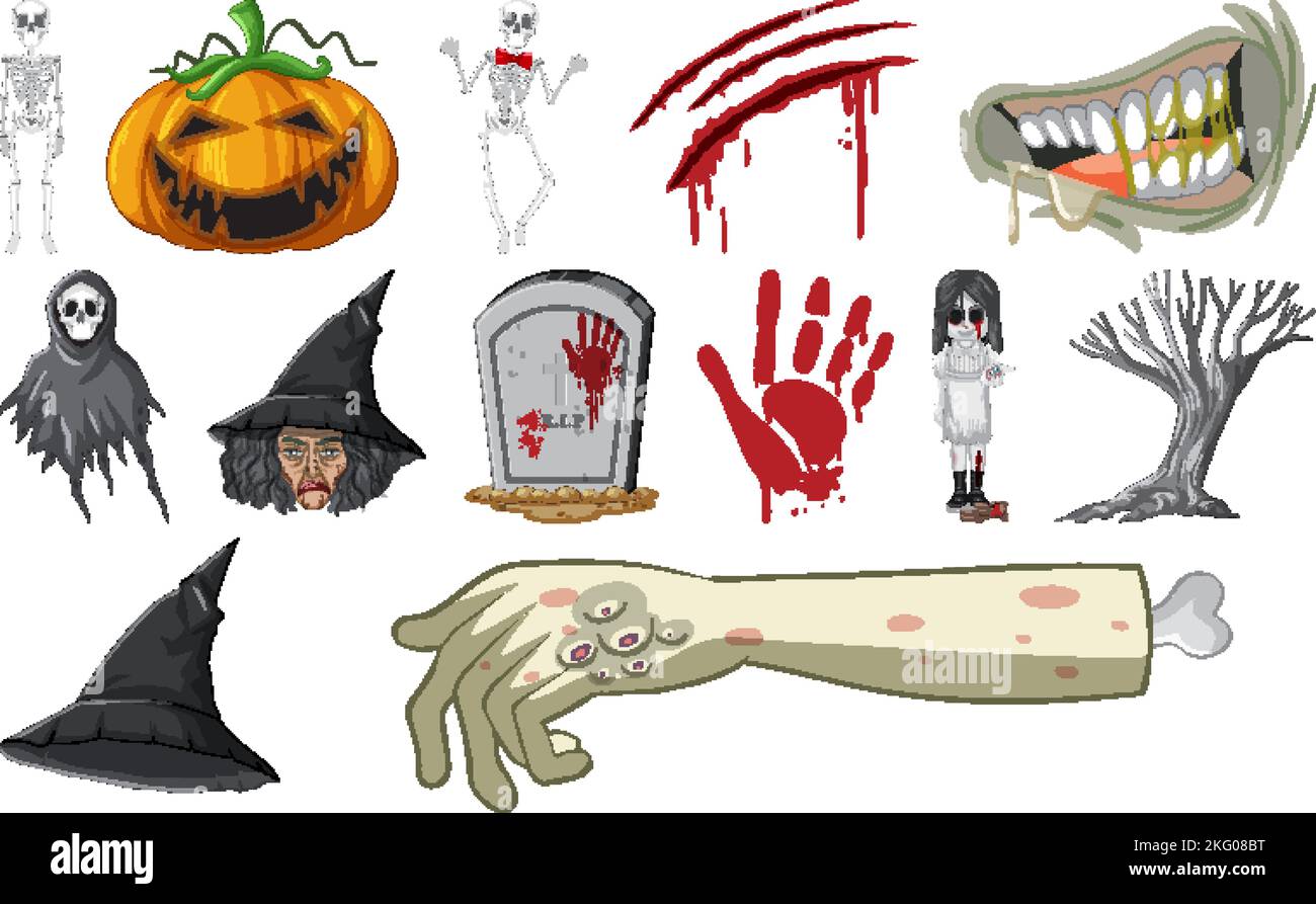 Set of scary halloween object illustration Stock Vector Image & Art - Alamy