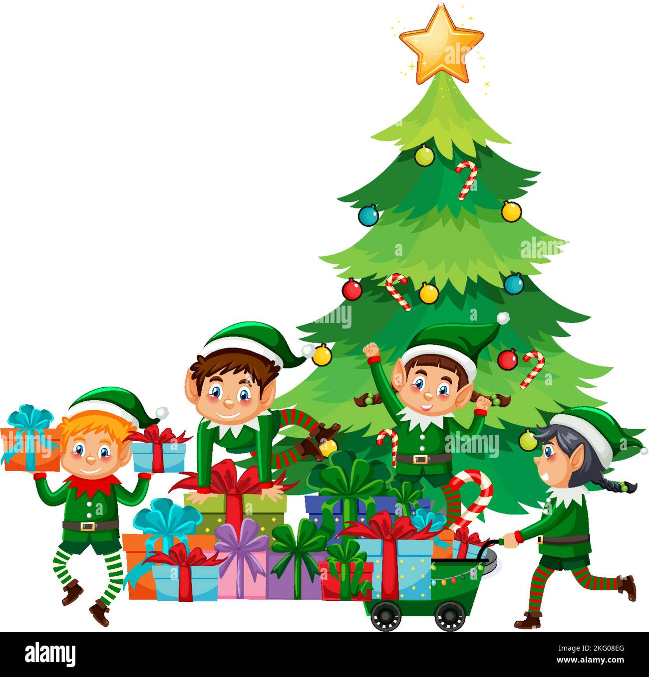 Christmas tree with many elves illustration Stock Vector Image & Art ...